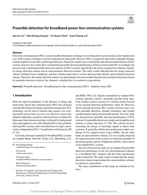 Preamble Detection For Broadband Power Line Communication Systems Request Pdf
