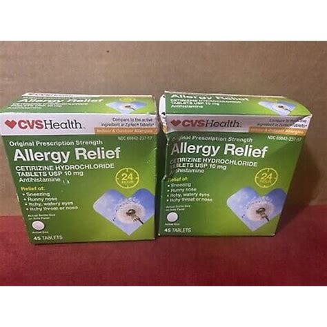 2 Pack Cvs Health Allergy Relief Cetirizine Hydrochloride 10 Mg 45 Tablets Each Online