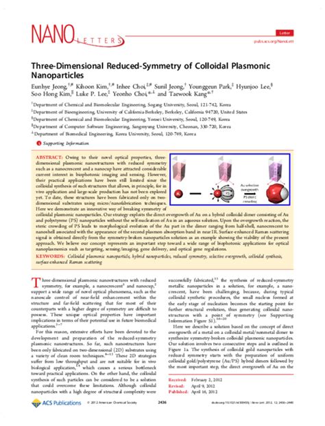 Pdf Three Dimensional Reduced Symmetry Of Colloidal Plasmonic