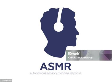 자율 감각 자오선 응답 Asmr 로고 또는 아이콘 헤드폰이 있는 남성 머리 프로 파일 소리 속 삭 임 또는 음악을 즐기십시오