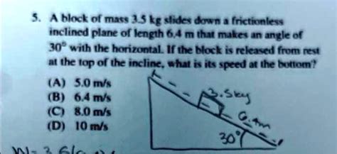 Solved A Block Of Mass 3 5 Kg Slides Down A Frictionless Inclined