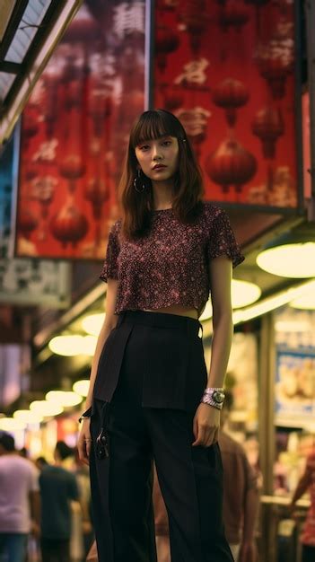 Premium Photo Chinese Girl In Street Of Shanghai At Evening Generative Ai