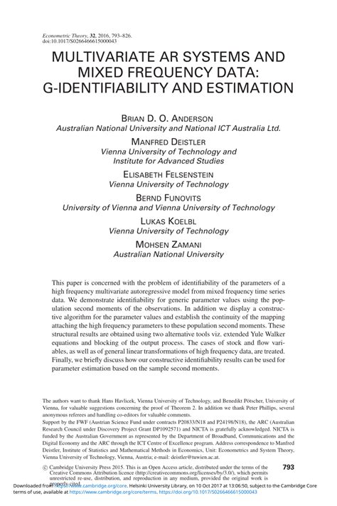 Pdf Multivariate Ar Systems And Mixed Frequency Data G