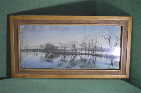 Купить Картина на шелке шелкография в резной деревянной раме Старый Китай 1950 годы в