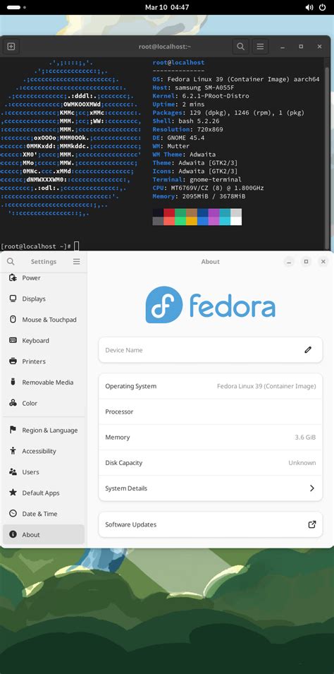 Fedora 39 With Gnome 45 Proot Distro Rtermux