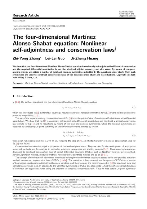 Pdf The Four Dimensional Martínez Alonso Shabat Equation Nonlinear Self Adjointness And