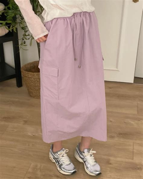 카고스커트 4col 포켓 롱 스커트 휴양지 데일리 룩 밴딩 심플 무지 여행룩 여성 긴치마