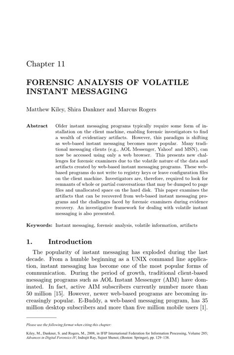 Pdf Forensic Analysis Of Volatile Instant Messaging