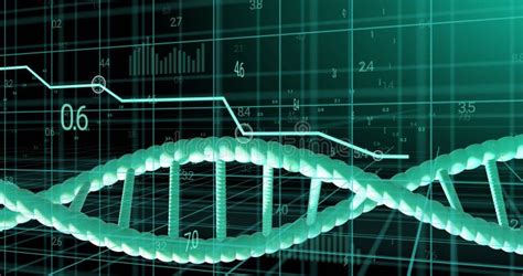 Image Of Dna Strand Spinning Over Data Processing On Black Background Stock Illustration
