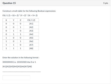Solved Construct A Truth Table For The Following Boolean