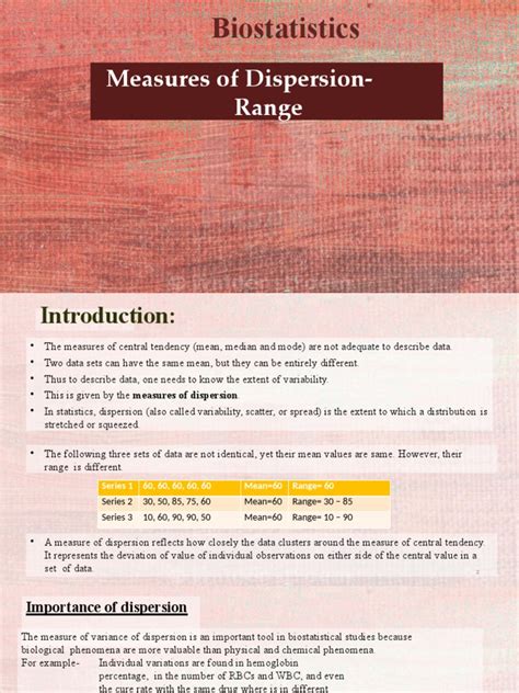 Measures Of Dispersion Range Biostatistics Pdf Variance Statistical Dispersion