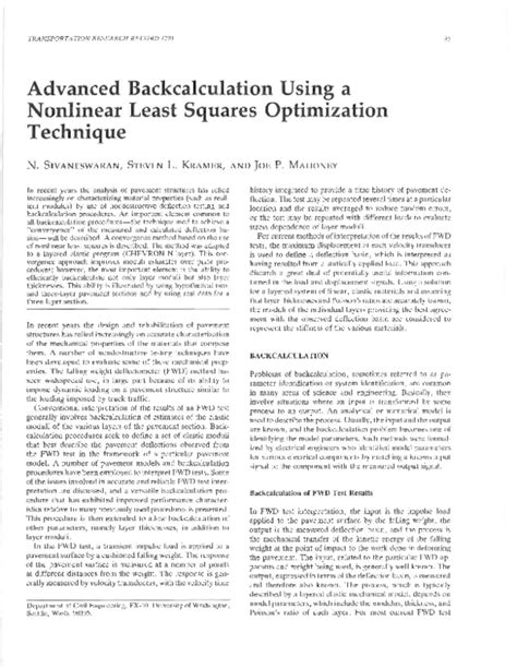 Pdf Advanced Backcalculation Using A Nonlinear Least Squares Optimization Technique