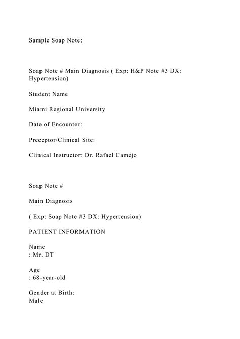 Sample Soap Notesoap Note Main Diagnosis Exp Handp Note Docx