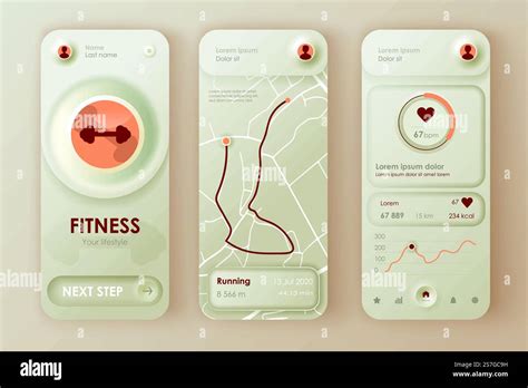 Fitness Workout Unique Neomorphic Design Kit For Mobile App Neomorphism Style Fitness Tracker
