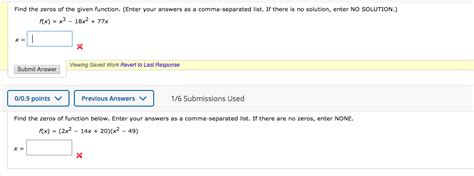 Solved Find The Zeros Of The Given Function Enter Your