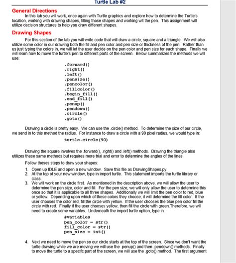 Solved Turtle Lab General Directions In This Lab You Will Chegg