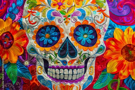 Textile Poster For Day Of The Dead Dia De Los Muertos Inspired By