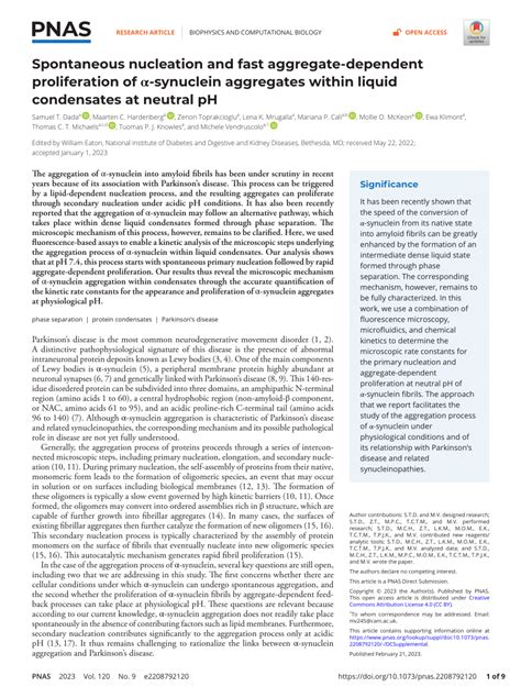 Pdf Spontaneous Nucleation And Fast Aggregate Dependent Proliferation Of α Synuclein