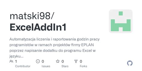 GitHub matski ExcelAddIn Automatyzacja liczenia i raportowania godzin pracy programistów w