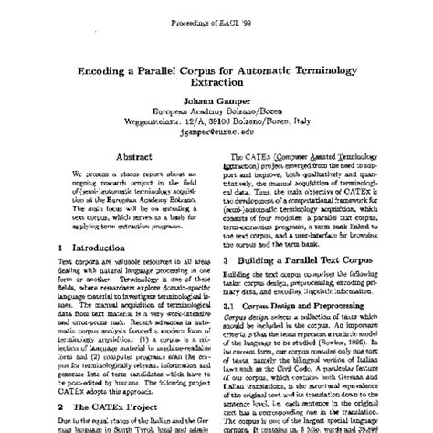 Encoding A Parallel Corpus For Automatic Terminology Extraction Acl Anthology