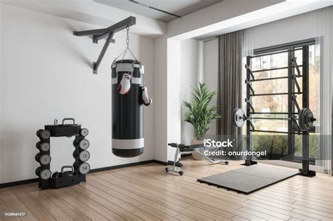 바벨 아령 권투 가방 및 기타 스포츠 장비가 있는 홈 체육관 체육관에 대한 스톡 사진 및 기타 이미지 체육관 헬스 클럽 집 내부 Istock
