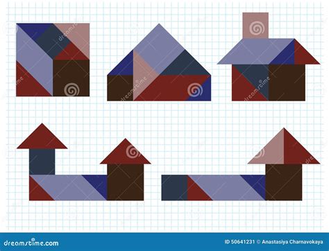 Tangram Puzzle Set Of Tangram Isometric Objects Cartoon Vector