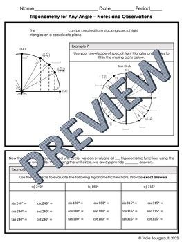 Unit Circle Basics Degrees Notes And Worksheets TPT