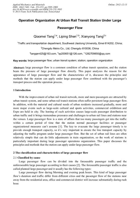Operation Organization At Urban Rail Transit Station Under Large Passenger Flow Scientific Net