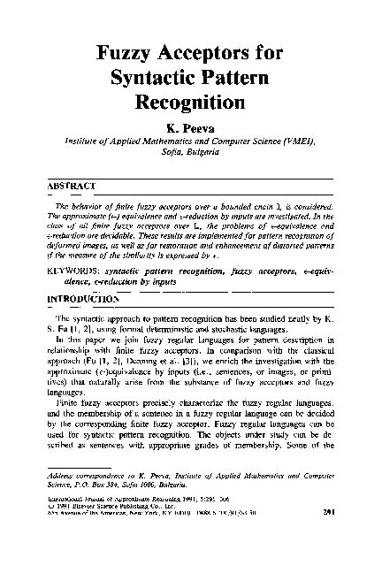 Pdf Fuzzy Acceptors For Syntactic Pattern Recognition
