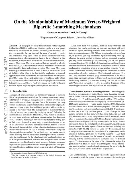 Pdf On The Manipulability Of Maximum Vertex Weighted Bipartite B