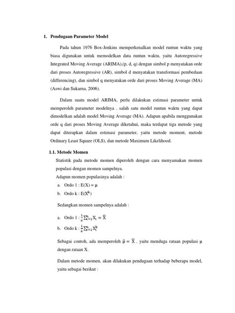 Estimasi Parameter Model Arima Dengan Metode Momen Pdf