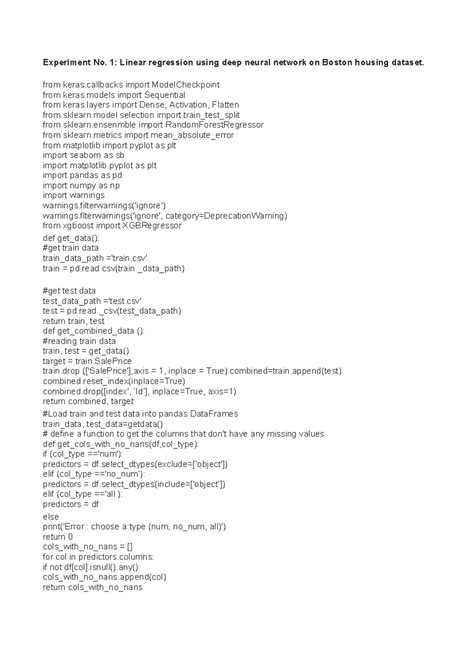 Deep Learning Practical 3 Codes Experiment No 1 Linear Regression