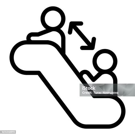 에스컬레이터 라인 아이콘 사회적 거리두기 개념 흰색 배경에 있는 공공 장소 표지판 윤곽선에 있는 아이콘에 있는 남자 거리 벡터 에스컬레이터에 대한 스톡 벡터 아트 및 기타