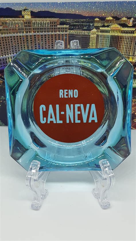 Vintage Raro Vidrio Azul Reno Cal Neva Club Cenicero Recuerdo Histórico