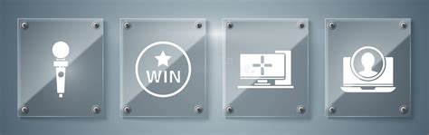Set Create Account Screen Computer Monitor Medal And Joystick For