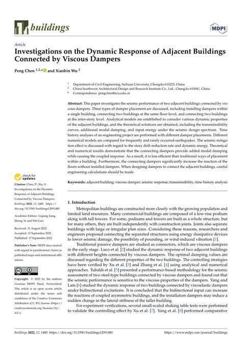 Pdf Investigations On The Dynamic Response Of Adjacent Buildings Connected By Viscous Dampers