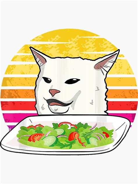 Pegatina Mujeres Enojadas Gritando A Un Gato Confundido En La Mesa De La Cena Meme De