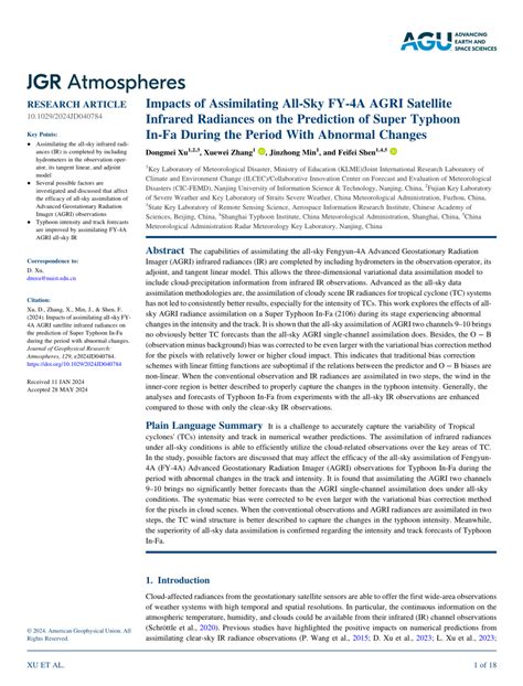 Impacts Of Assimilating All‐sky Fy‐4a Agri Satellite Infrared Radiances On The Prediction Of