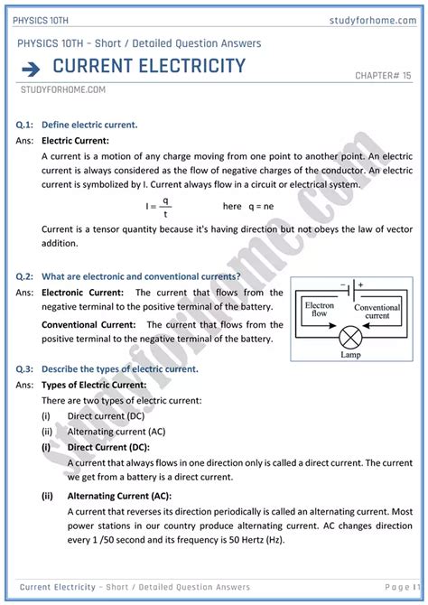 Current Electricity Short And Detailed Question Answers Physics 10th