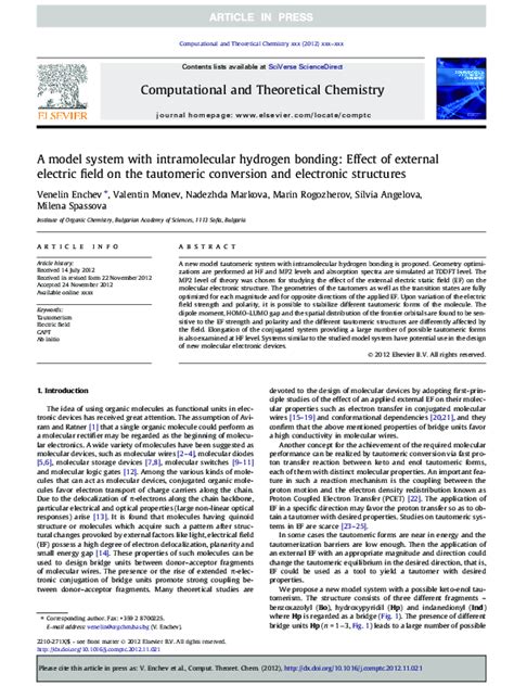Pdf A Model System With Intramolecular Hydrogen Bonding Effect Of External Electric Field On