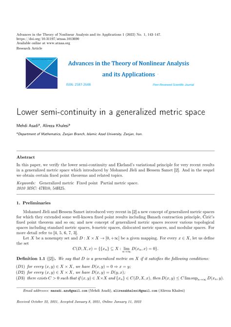 Pdf Lower Semi Continuity In A Generalized Metric Space