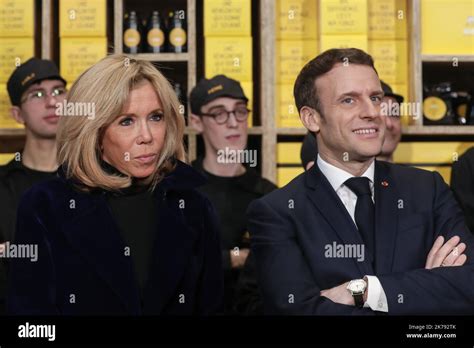 Emmanuel Macron And His Wife Brigitte Macron At The New Cafe Joyeux