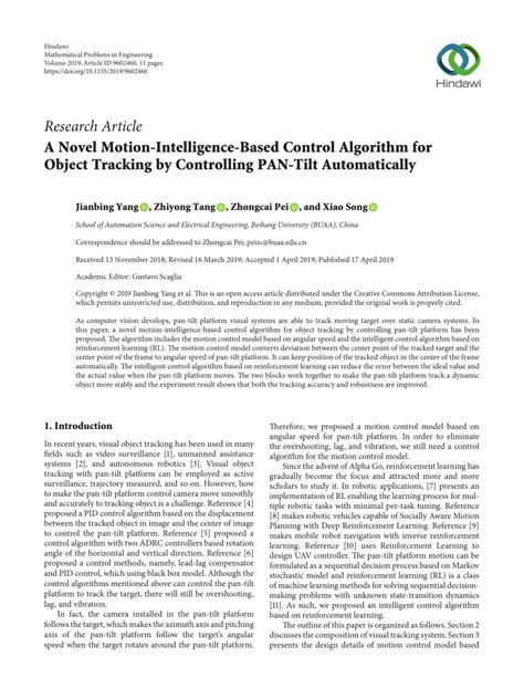 Pdf A Novel Motion Intelligence Based Control Algorithm For Object Tracking By Controlling Pan