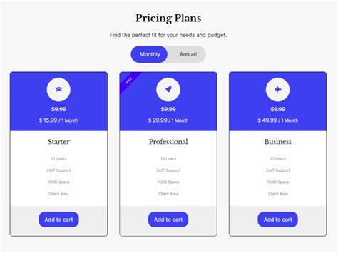Content Switcher With Pricing Plans Unlimited Elements For Elementor