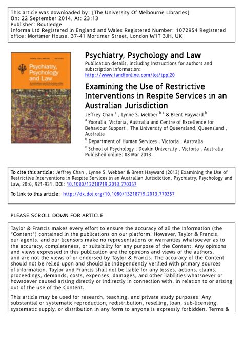 PDF Examining The Use Of Restrictive Interventions In Respite Services In An Australian