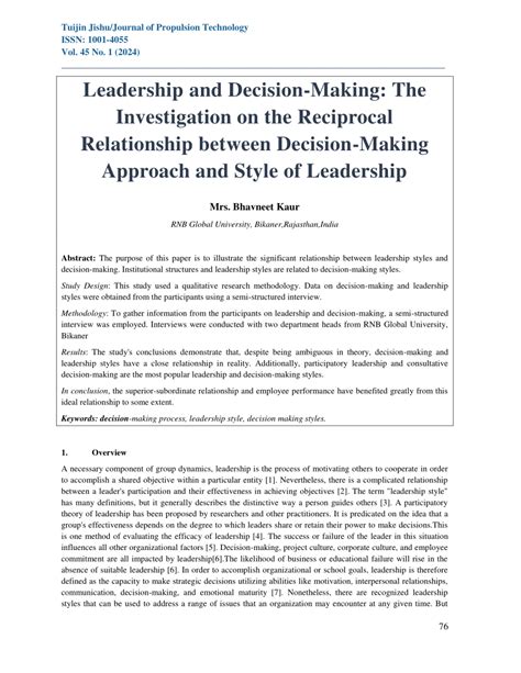 Pdf Leadership And Decision Making The Investigation On The