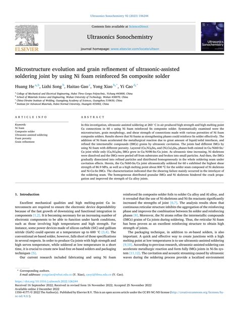 PDF Microstructure Evolution And Grain Refinement Of Ultrasonic Assisted Soldering Joint By