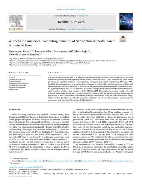 Pdf A Stochastic Numerical Computing Heuristic Of Sir Nonlinear Model