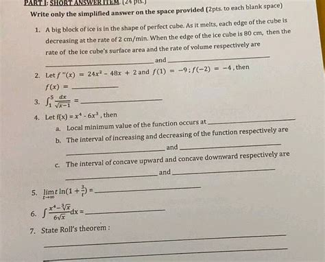 PART I SHORT ANSWERITEM Write Only The StudyX