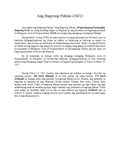 Ang Bagyong Fabian Pdf